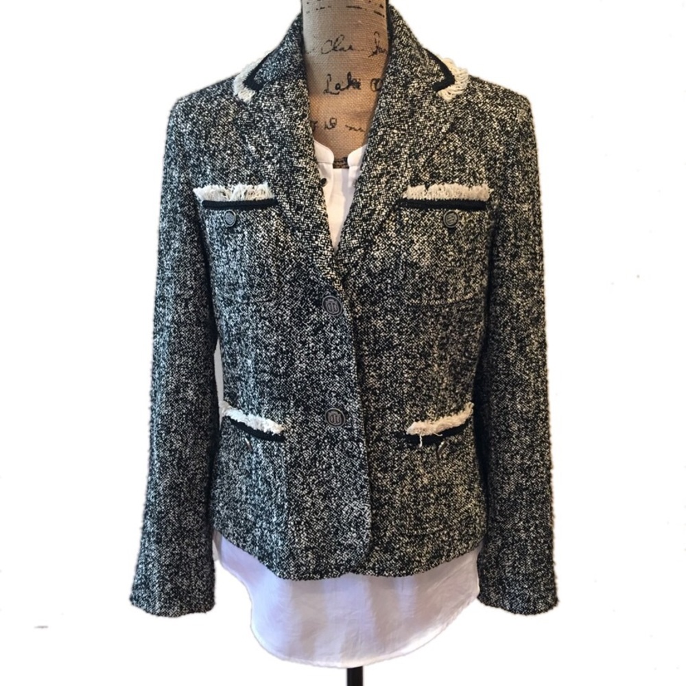Talbots Tweed Black White Career Blazer Size 10 - Gem